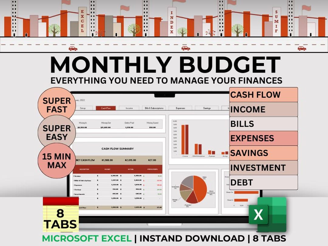 Monthly Budget Excel Annual Spreadsheet Tracker Paycheck Budget Planner ...