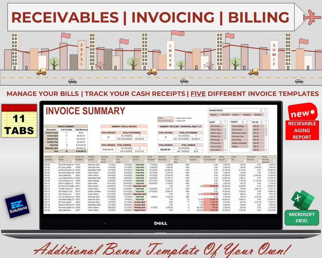 Excel Receivables Invoicing & Billing Management Invoice - Etsy