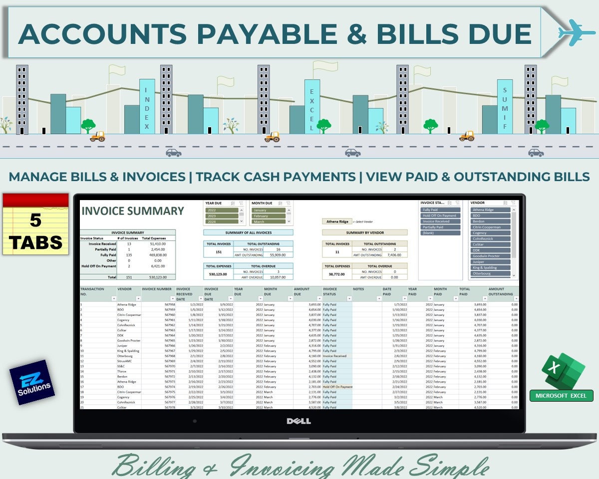 Accounts Payable Bills Due & Invoicing Excel Tracker Cash - Etsy