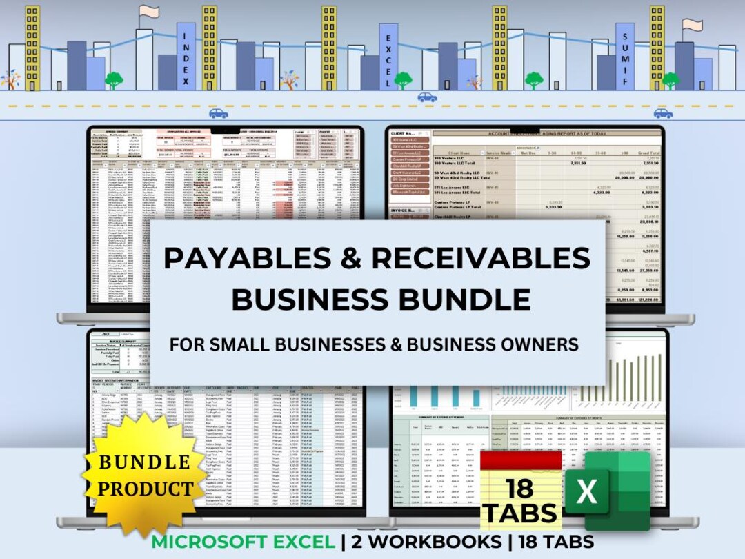 Small Business Accounting Bundle Bookkeeping Revenue and Expense Spreadsheet Payable Receivable ...