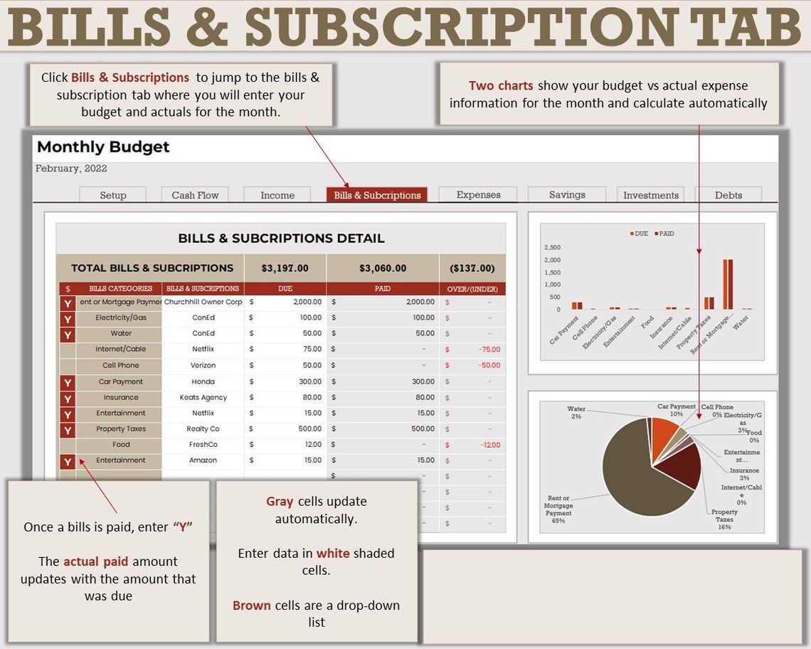 Monthly Budget Spreadsheet, Microsoft Excel Budget Template, Income ...