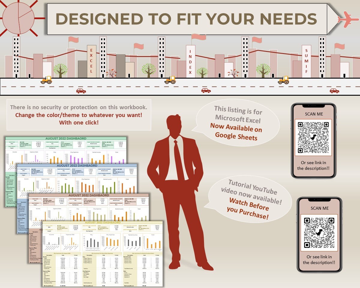 Income, Expense & Analytics Excel Spreadsheet, Personal Business Net ...