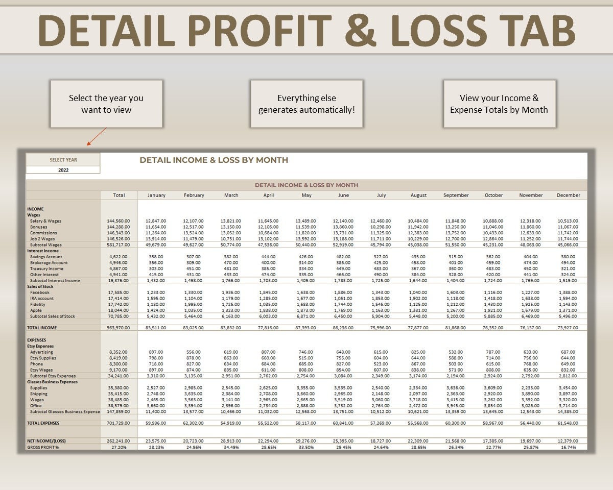 Income, Expense & Analytics Excel Spreadsheet, Personal Business Net ...