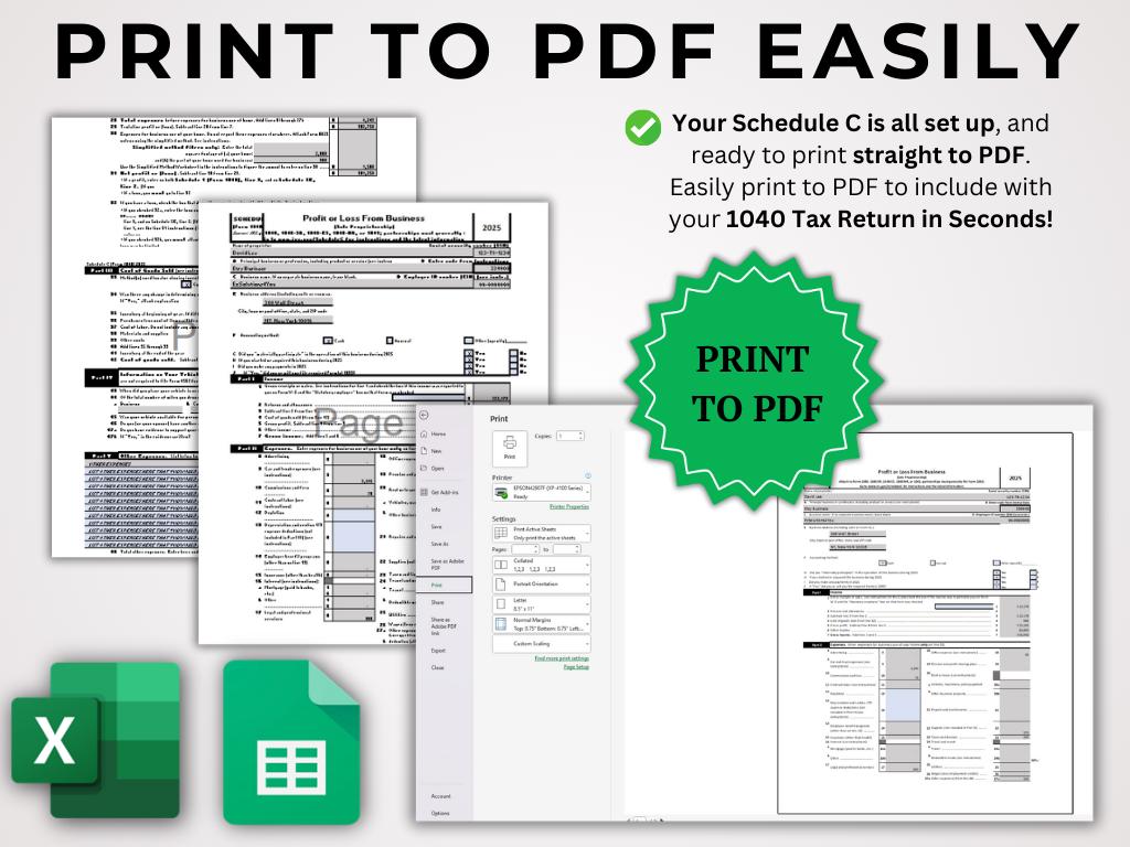 Tax Spreadsheet for Etsy Sellers Easy Schedule C Form 1040 and ...
