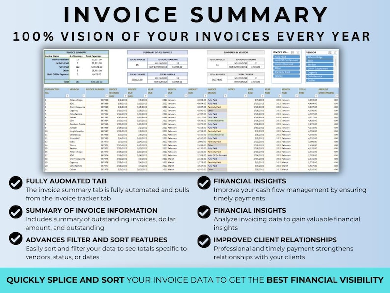 Invoice Tracker Excel Payment Manager Small Business Template Payment ...