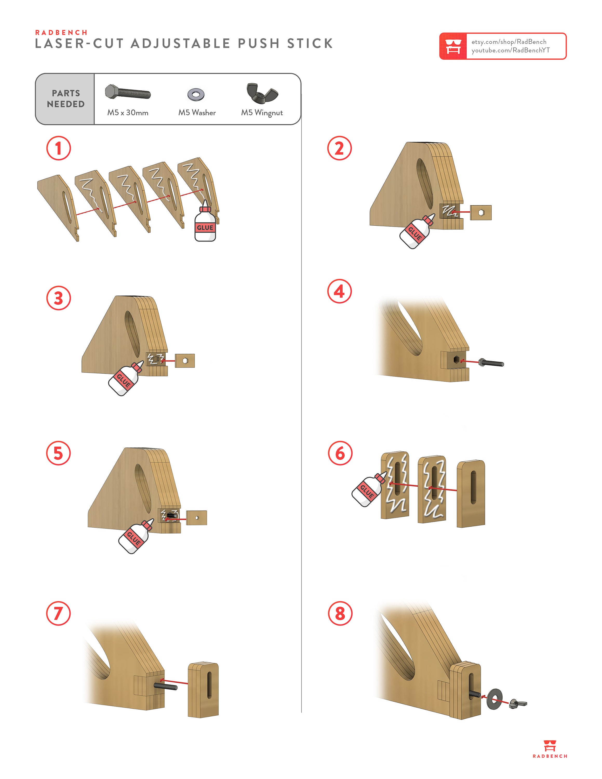Laser-cut Push Stick With Adjustable Heel for Table Saws Files for 3mm ...