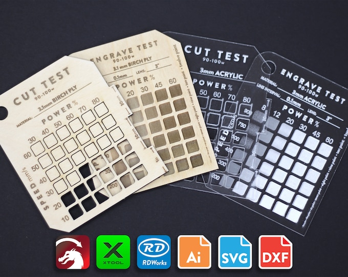 Laser Cutting & Engraving Test Cards, Versions for 5w, 10w, 20w, 40w ...