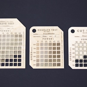 Laser Cutting & Engraving Test Cards, Versions for 5w, 10w, 20w, 40w ...