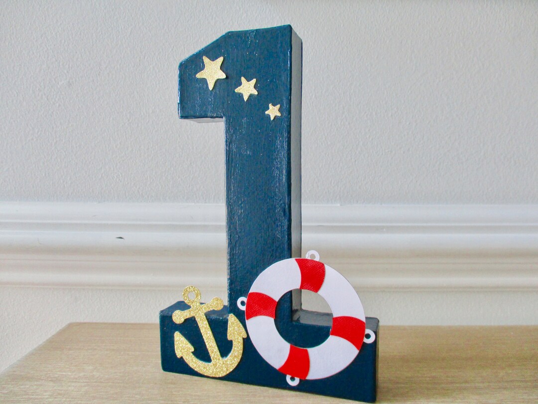 Nautical Number 1 Photo Prop, Navy Blue and Gold, 8 In. - Etsy