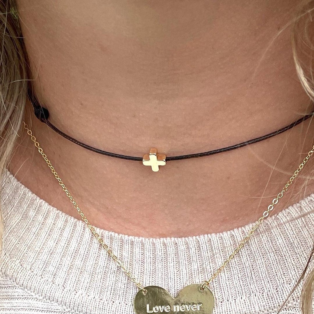 Tiny Cross Necklace, Cross Choker, Boho Choker, Dainty Cross Necklace ...