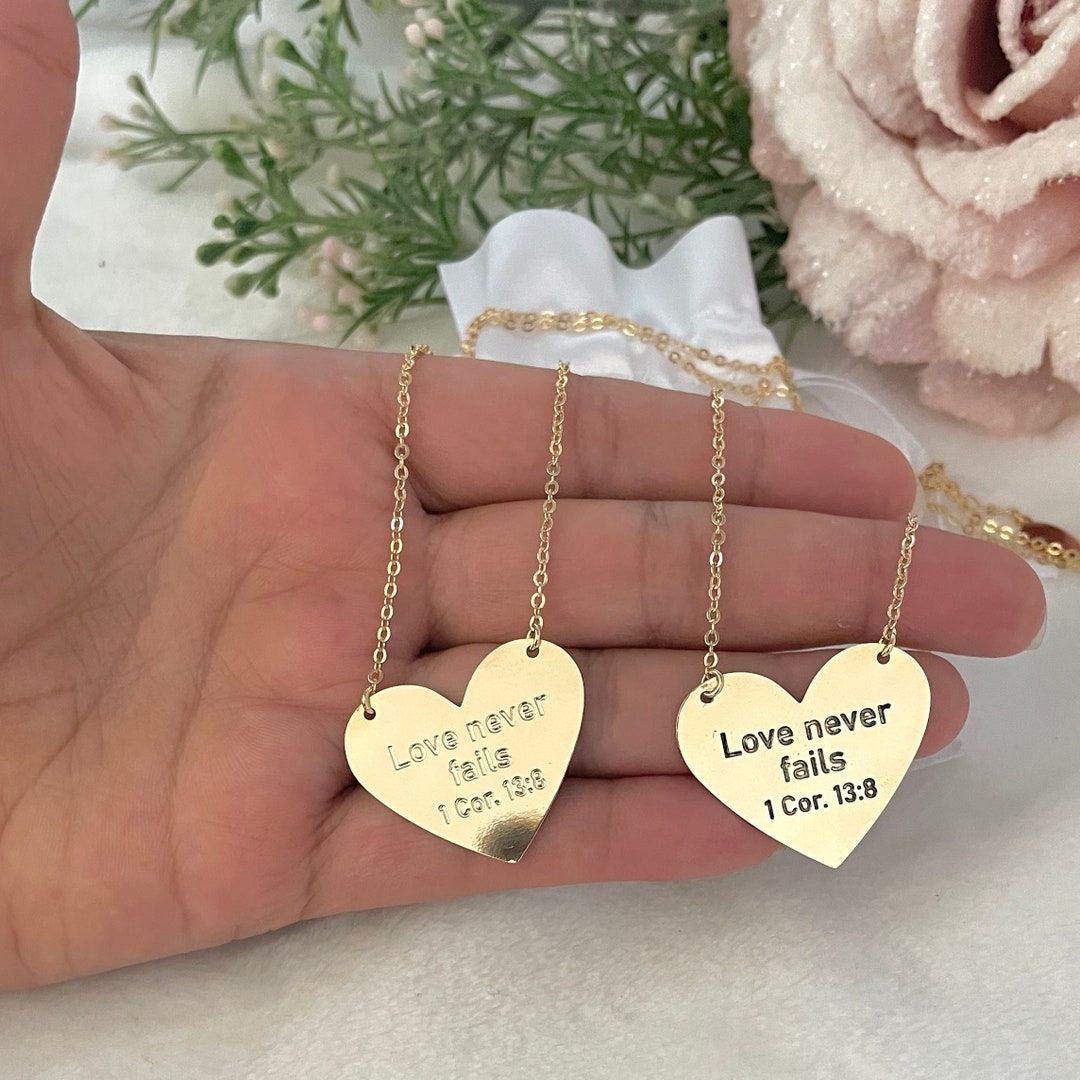 Bible Verse Necklace, 1 Corinthians 13, Gold Heart Necklace, Christian ...