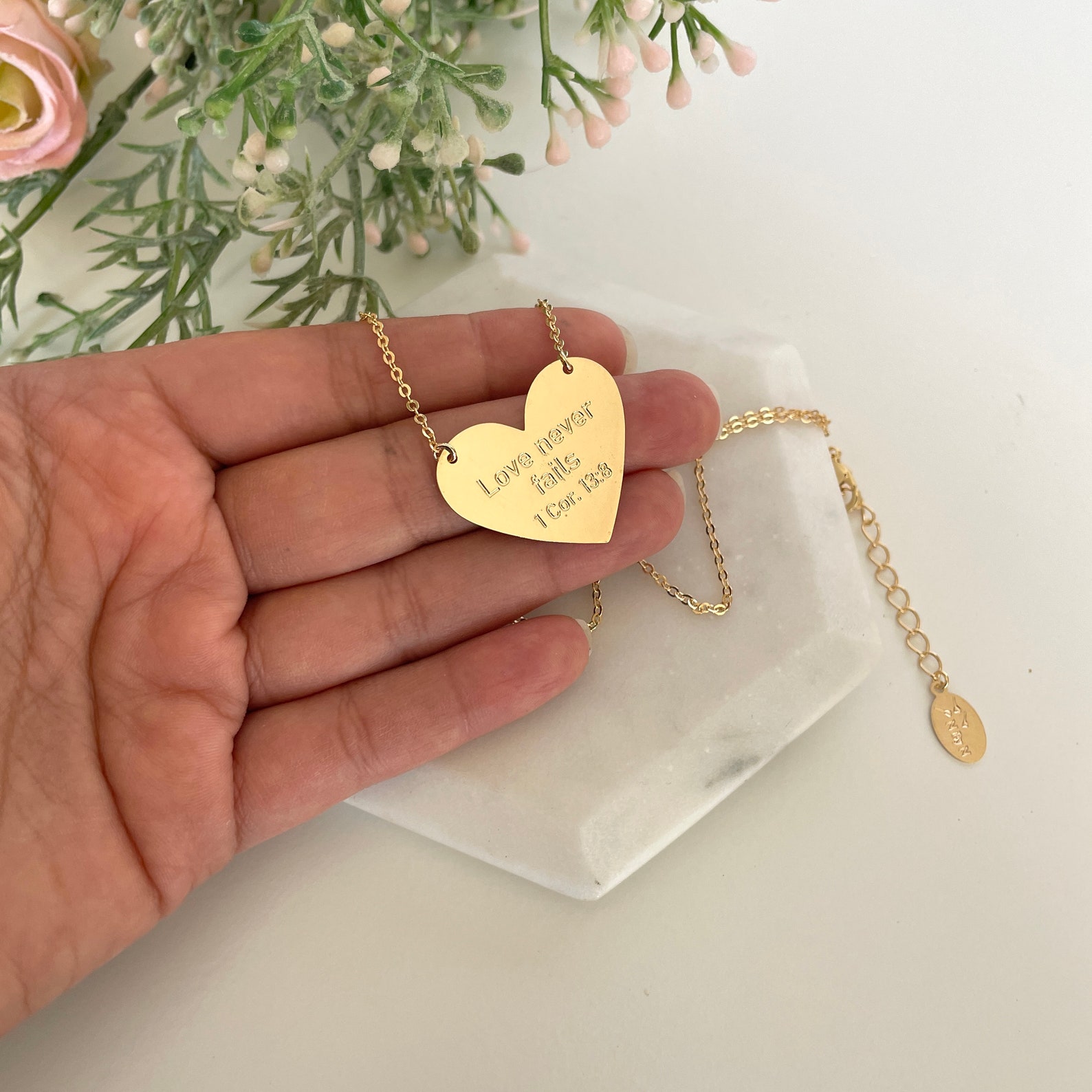 Bible Verse Necklace, 1 Corinthians 13, Gold Heart Necklace, Christian ...