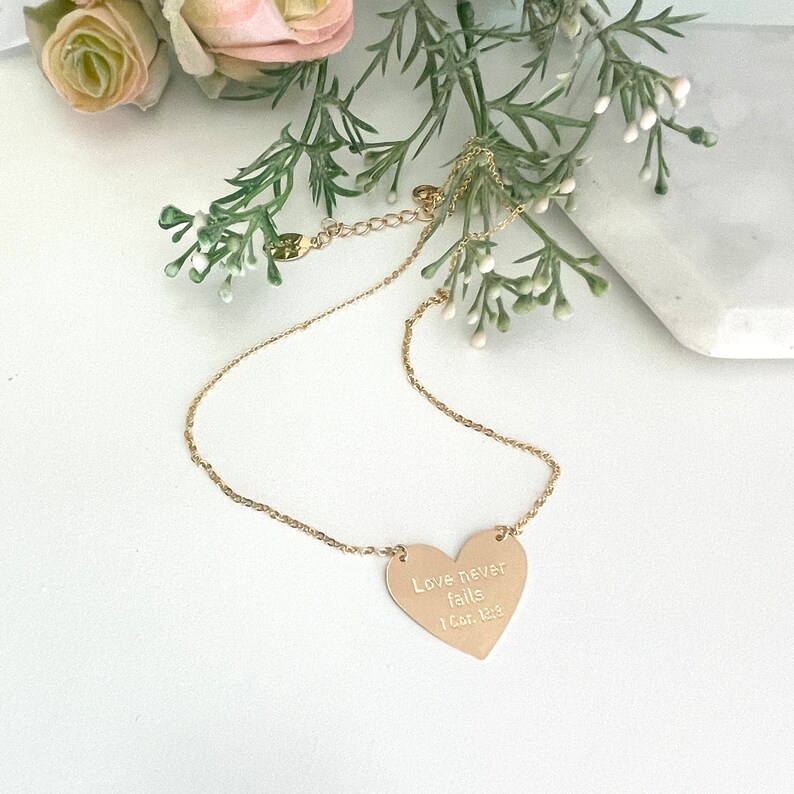 Bible Verse Necklace, 1 Corinthians 13, Gold Heart Necklace, Christian ...