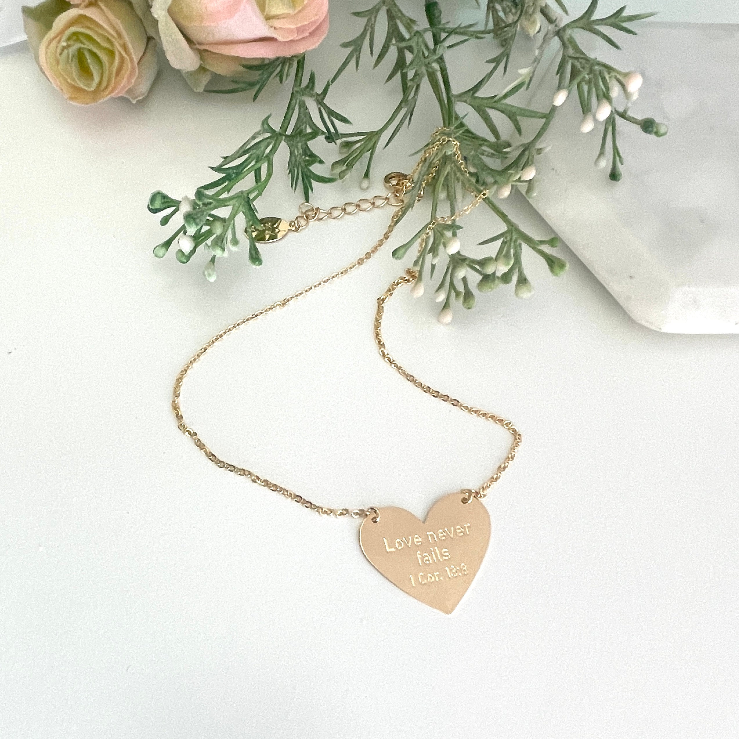 Bible Verse Necklace, 1 Corinthians 13, Gold Heart Necklace, Christian ...