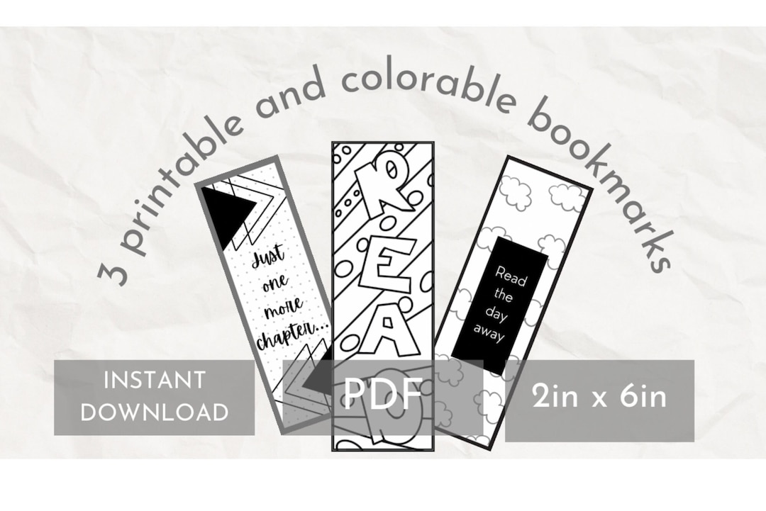 3 Printable and Colorable Bookmarks - Etsy