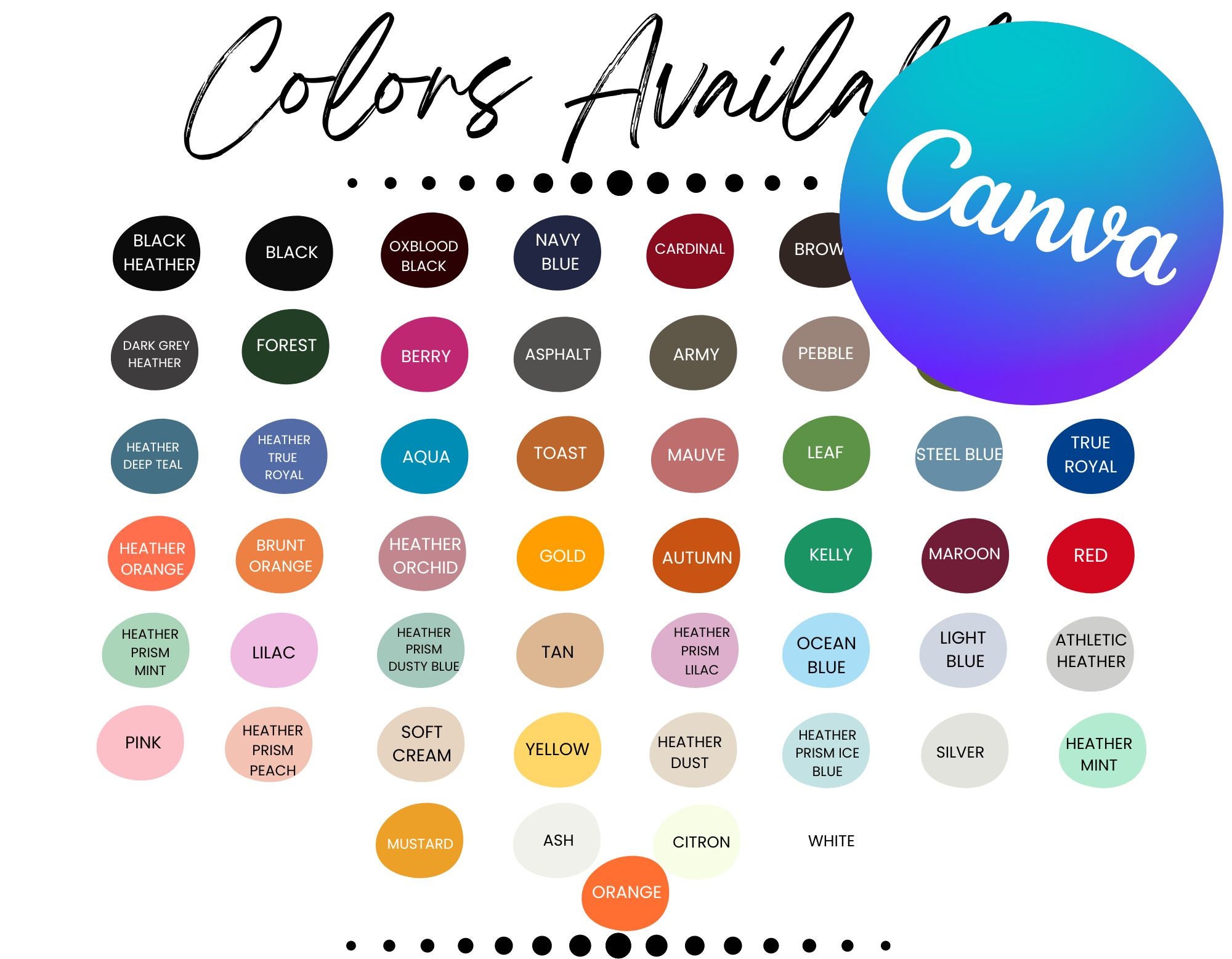 Bella Canvas Color Chart Editable Canva Template Solid and Heather ...