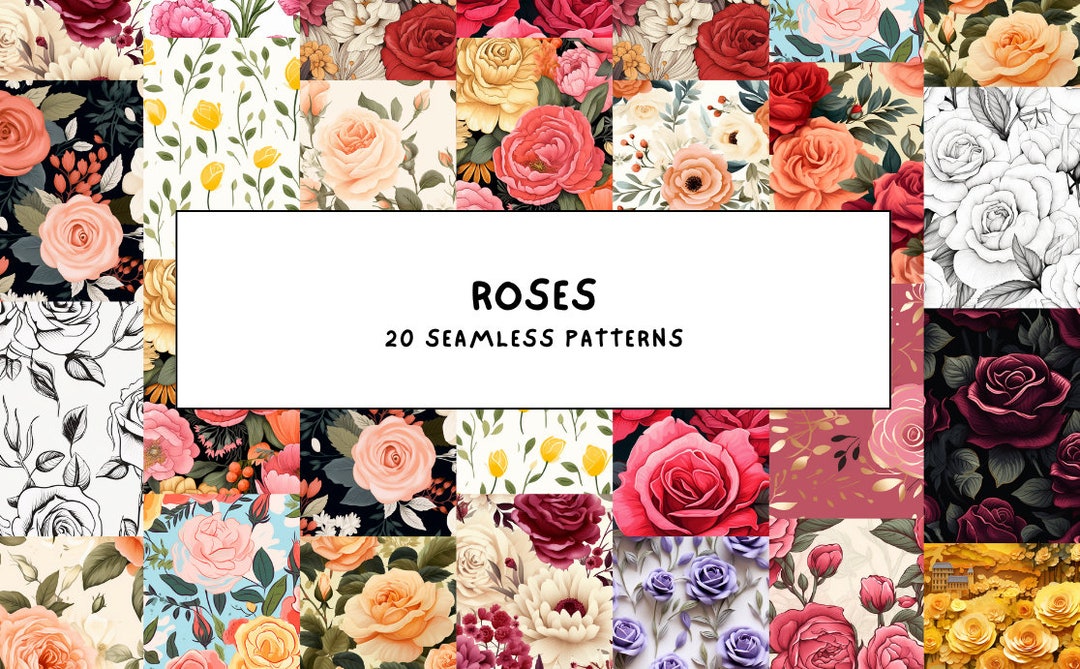 20 Seamless Rose Patterns, Immediate Download - Etsy
