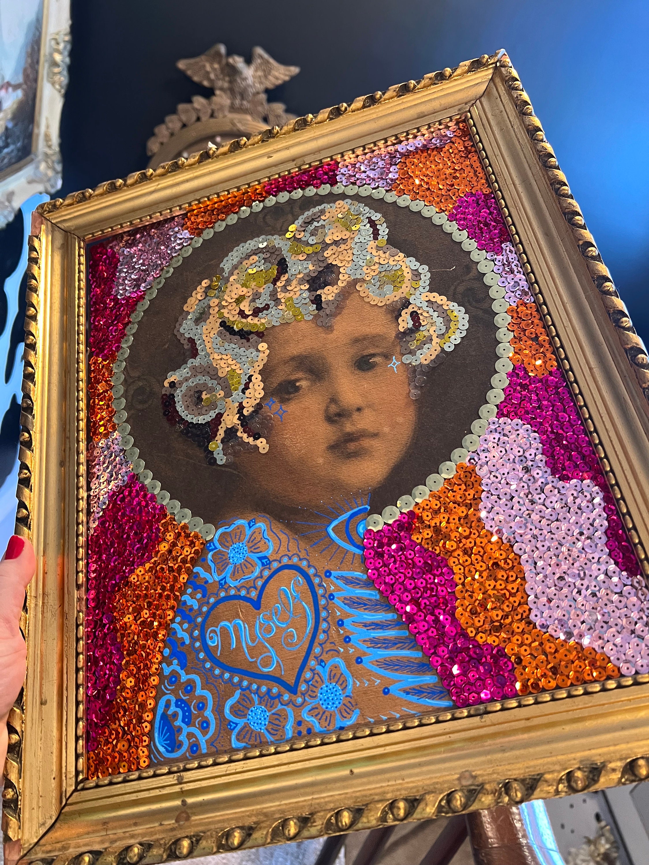 Lil Bb Angel V5 Sequin Art / Maximalist Art / Bold Wall - Etsy