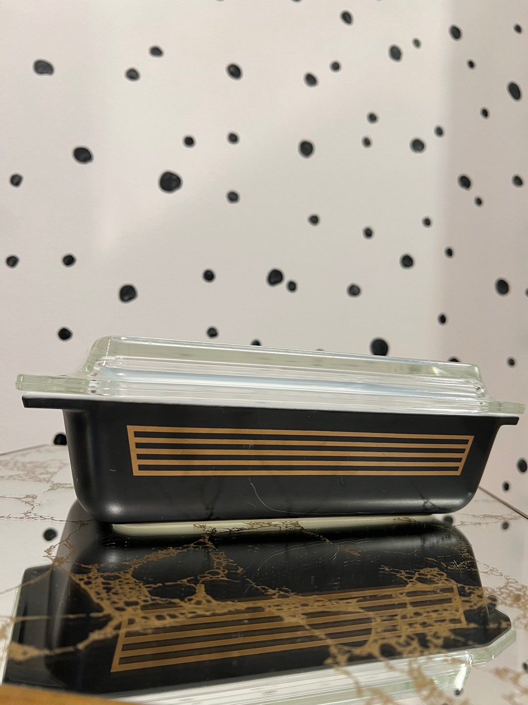 Vintage Rare Pyrex Musical Staff Space Saver / Black and Gold Pyrex ...