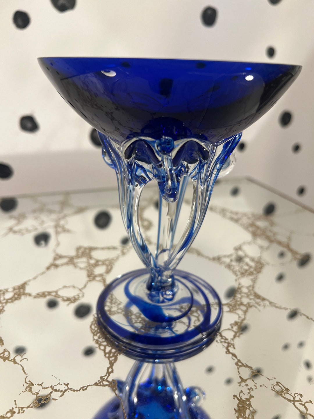 Jozefina Cobalt Blue Hand Blown Stretch Glass / Candle Holder / Vintage ...
