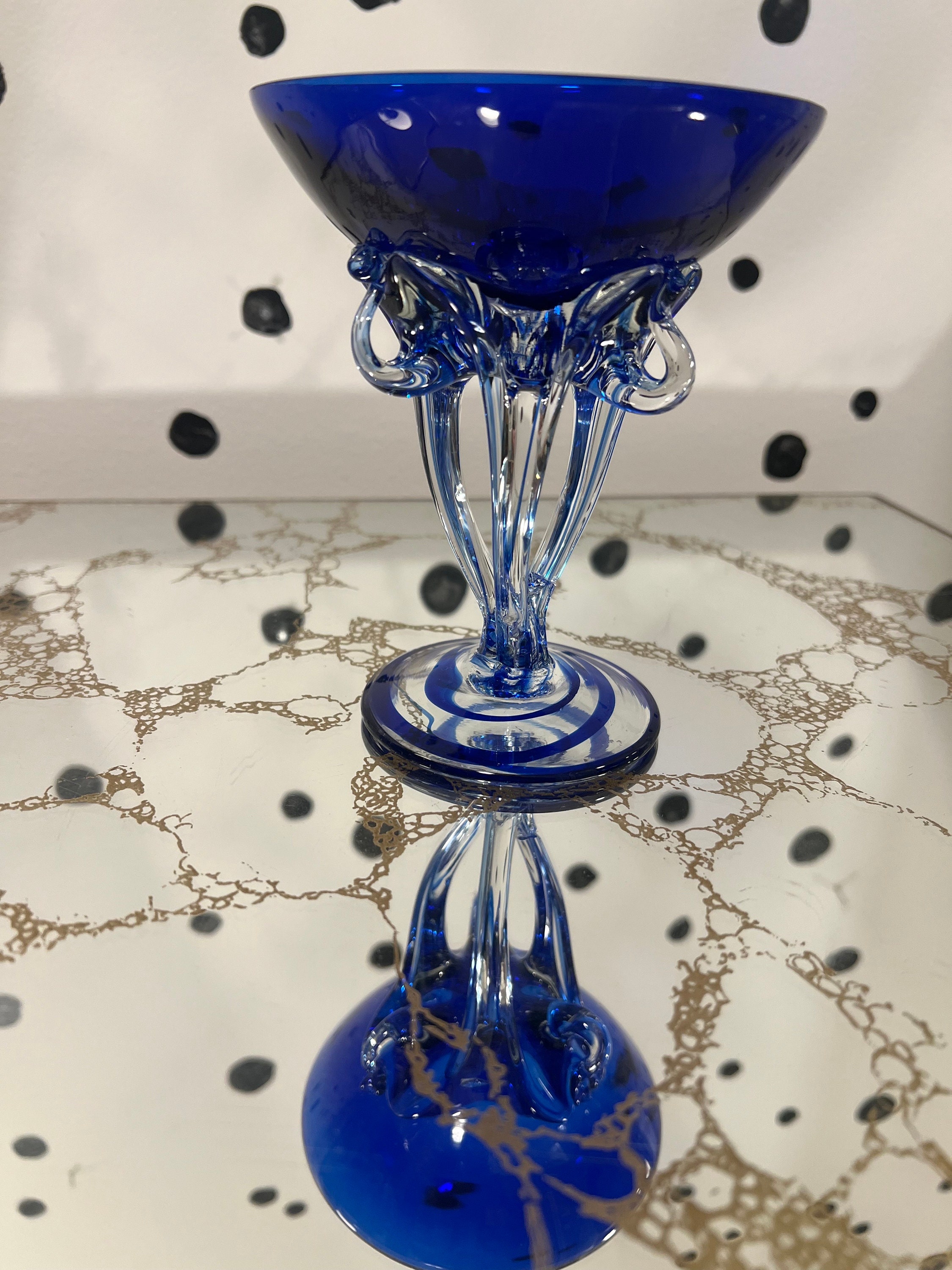 Jozefina Cobalt Blue Hand Blown Stretch Glass / Candle Holder / Vintage ...