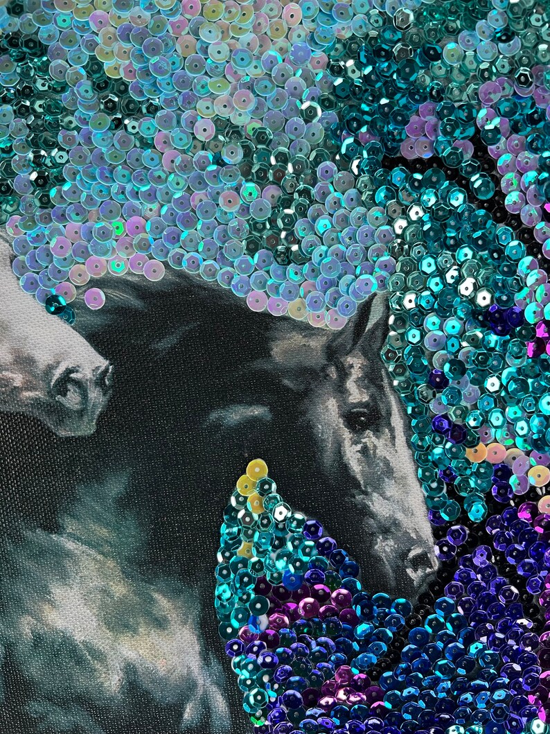 Moonbeams - Sequin Art / Maximalist Art / Bold Wall Decor / Horse Art ...