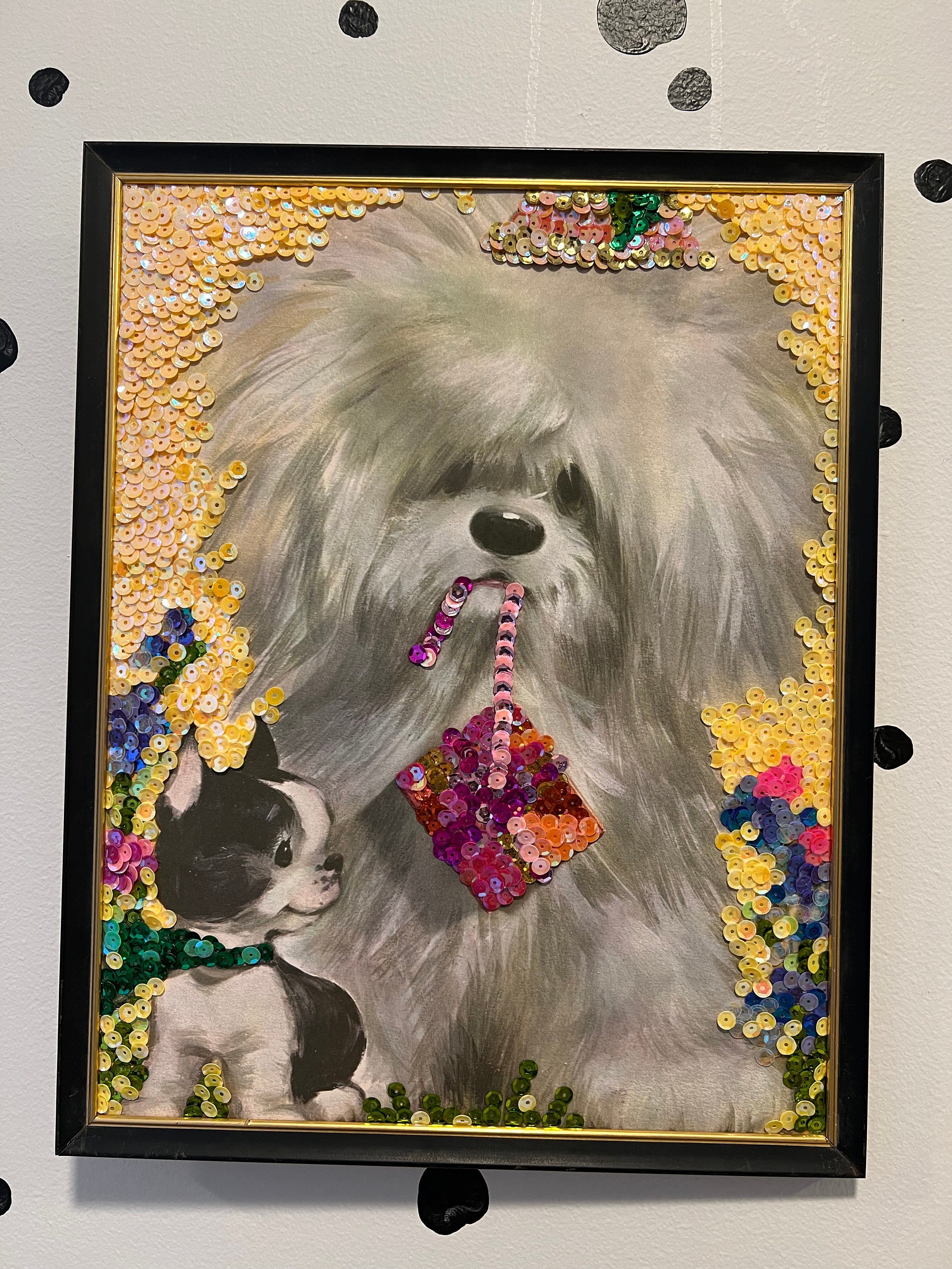 Floof & Bebe - Sequin Art / Maximalist Art / Bold Wall Decor / Cute Dog ...