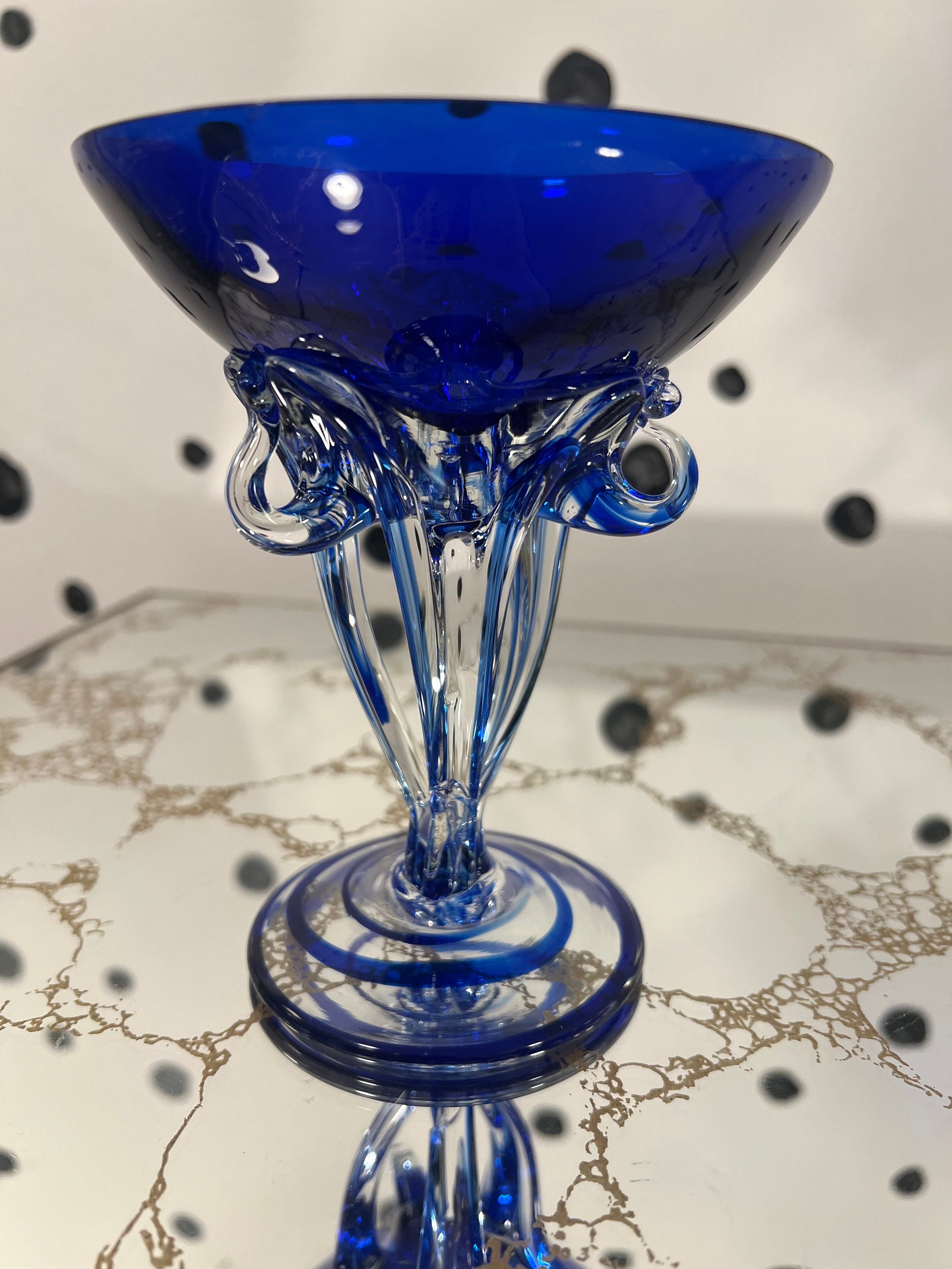 Jozefina Cobalt Blue Hand Blown Stretch Glass / Candle Holder / Vintage ...