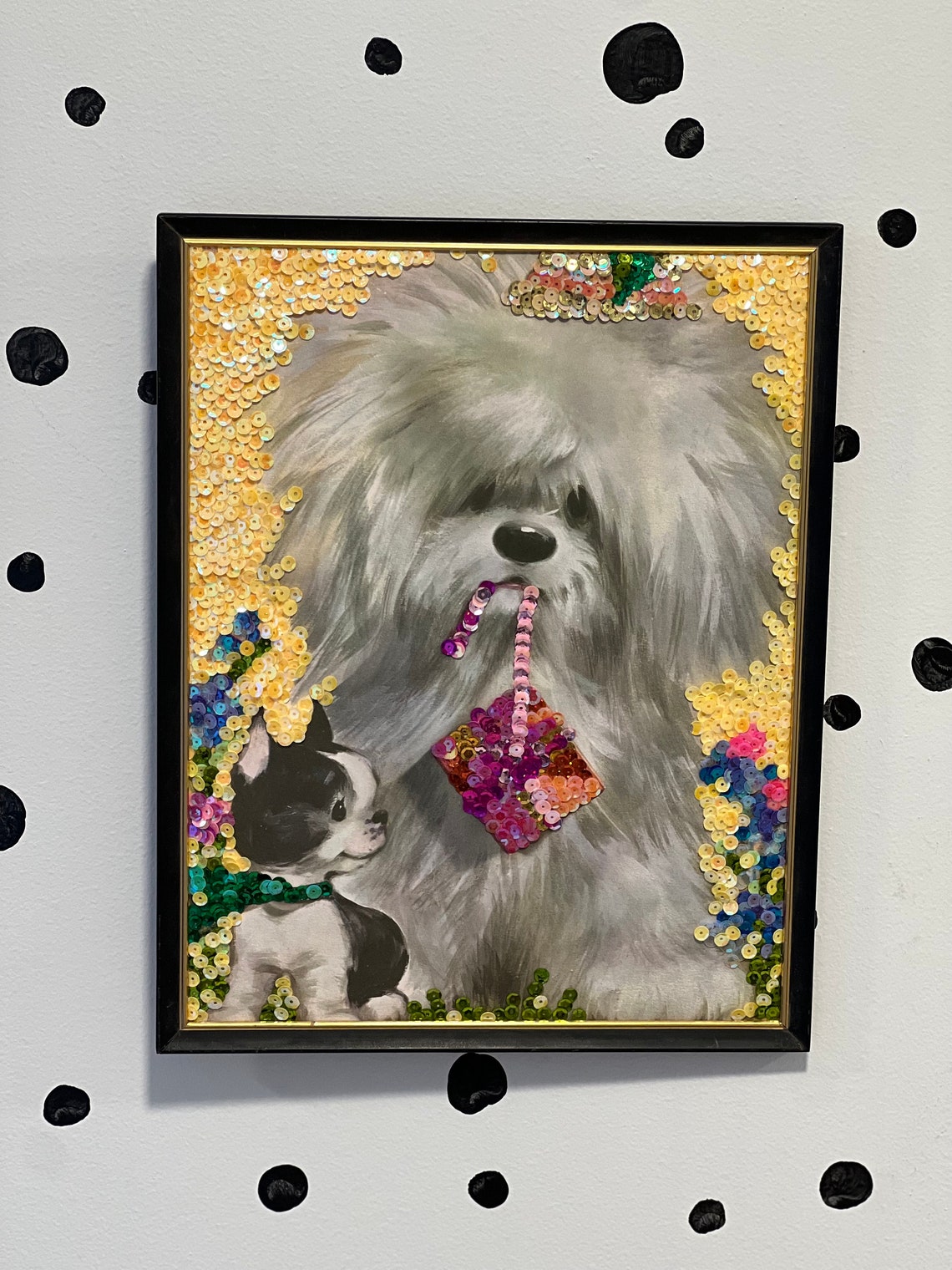 Floof & Bebe - Sequin Art / Maximalist Art / Bold Wall Decor / Cute Dog ...