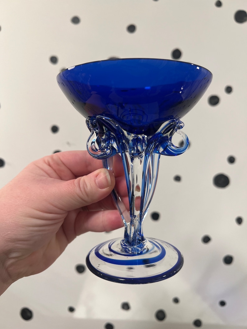 Jozefina Cobalt Blue Hand Blown Stretch Glass / Candle Holder / Vintage ...