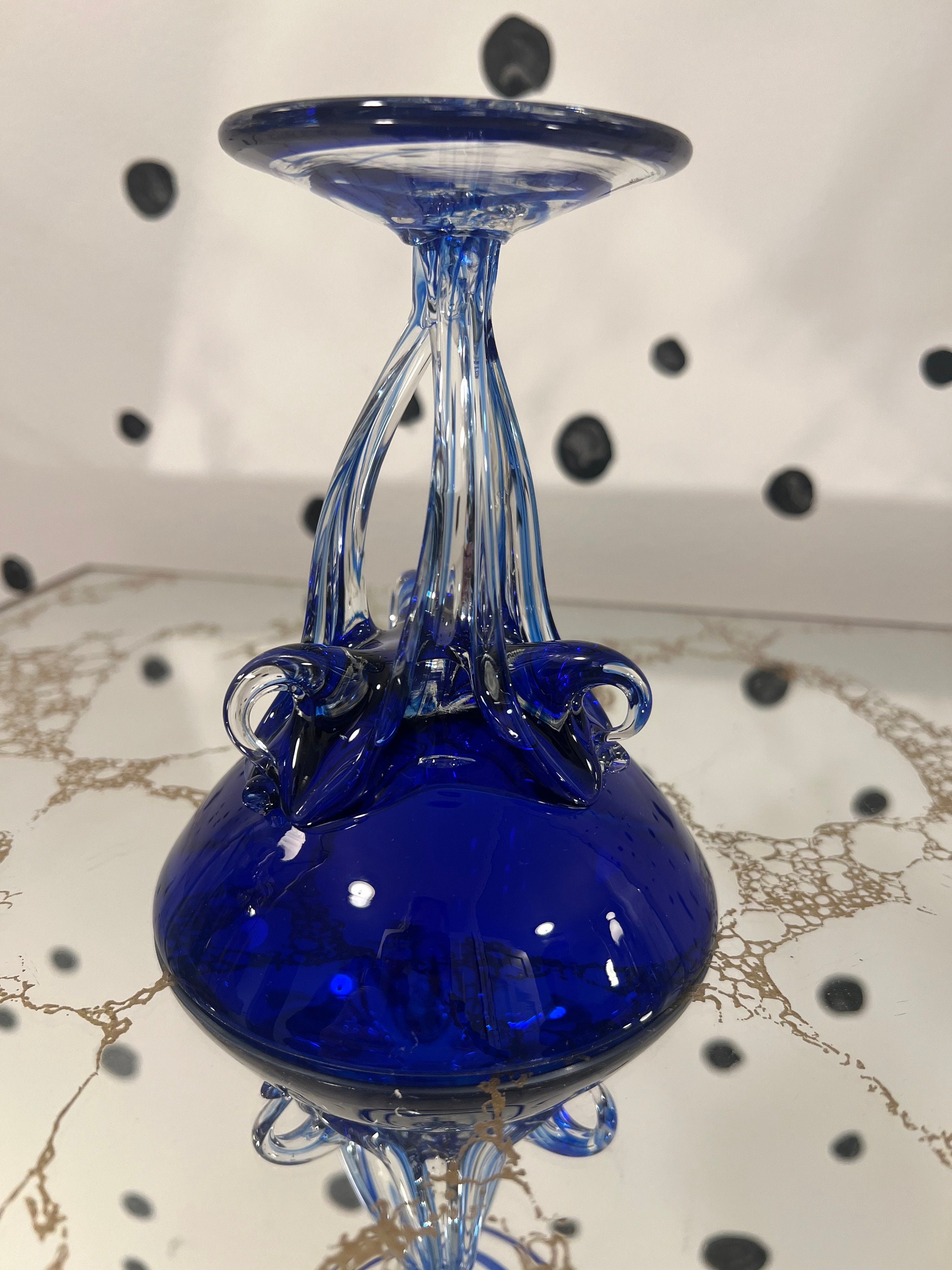 Jozefina Cobalt Blue Hand Blown Stretch Glass / Candle Holder / Vintage ...