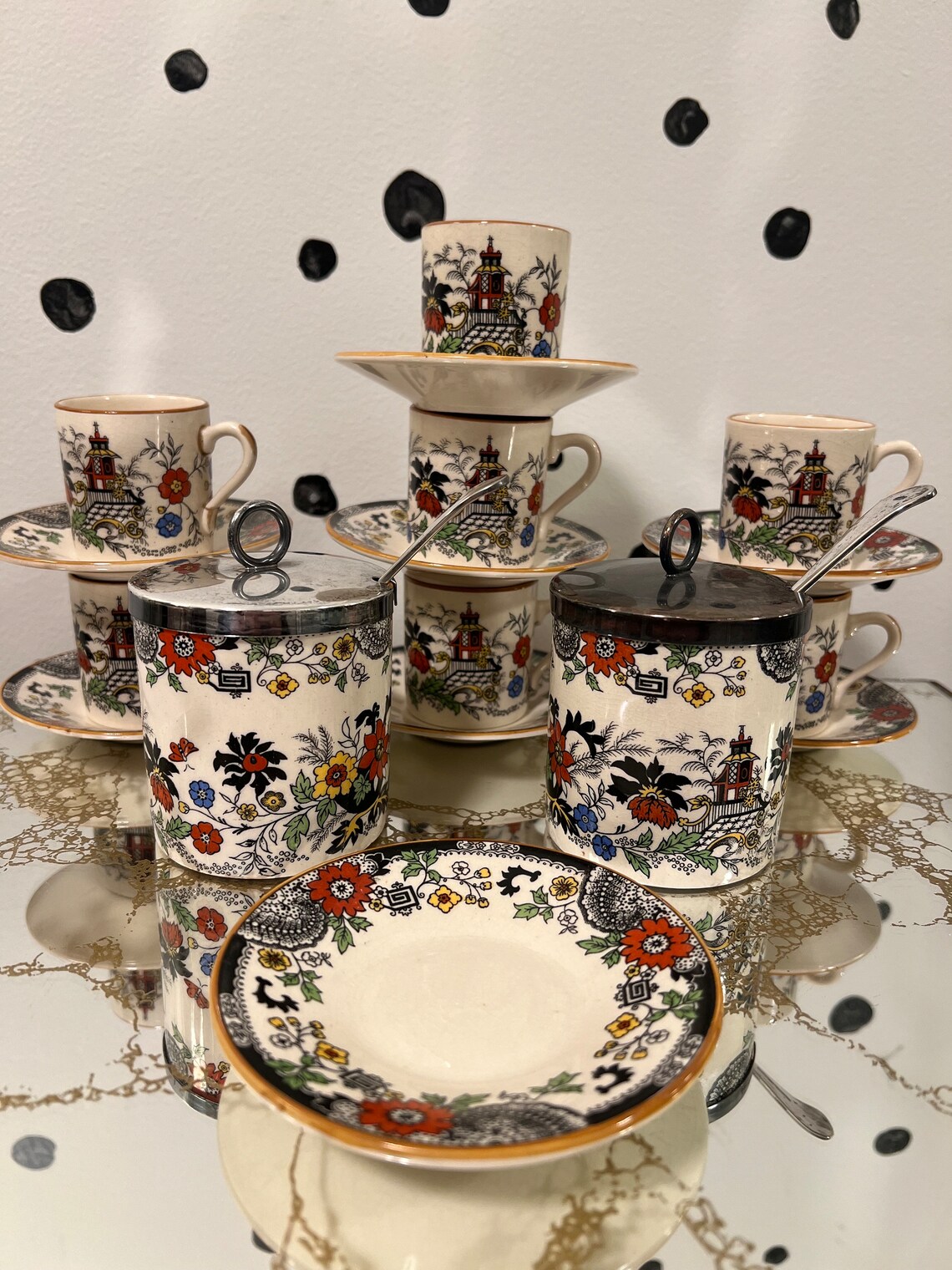 Vintage Sandland Ware Demitasse 21 Piece Set With Jam or Preserve Pots ...
