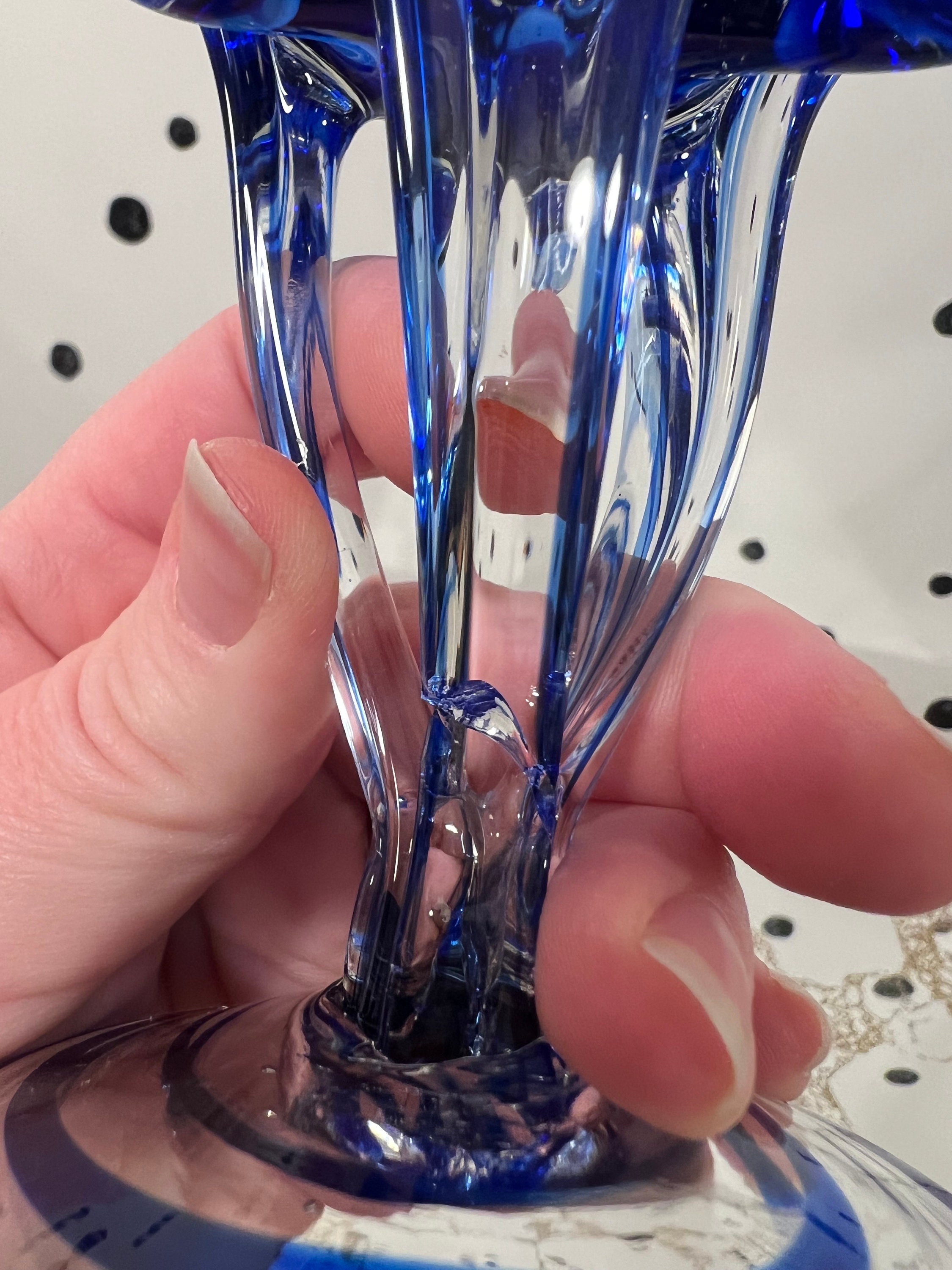 Jozefina Cobalt Blue Hand Blown Stretch Glass / Candle Holder / Vintage ...
