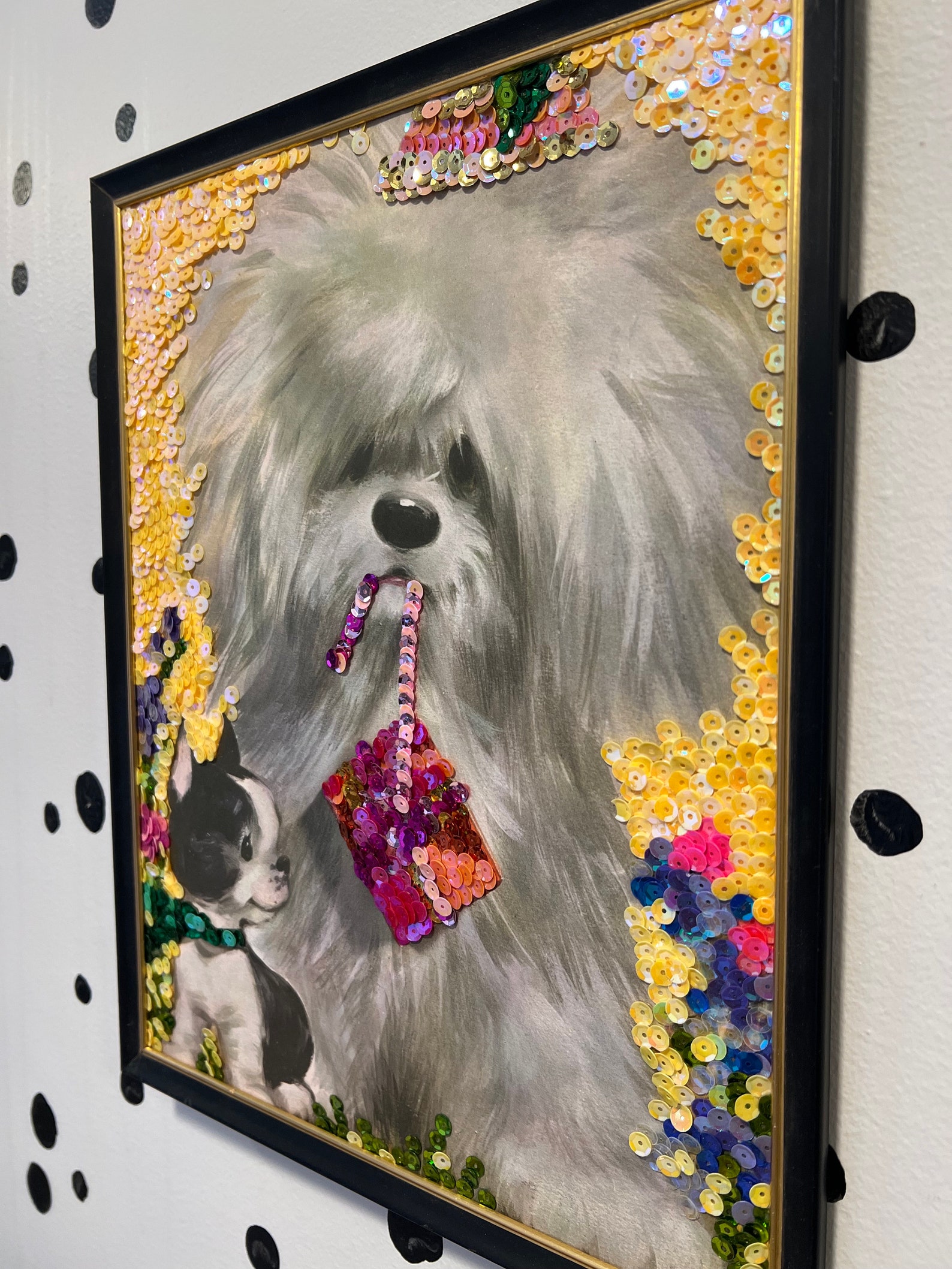 Floof & Bebe - Sequin Art / Maximalist Art / Bold Wall Decor / Cute Dog ...