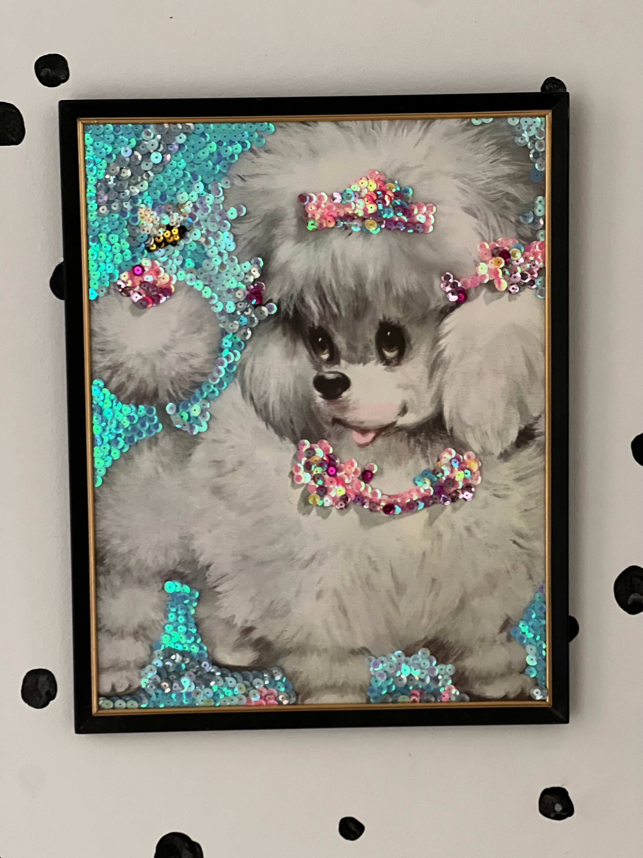 Floof & Bee - Sequin Art / Maximalist Art / Bold Wall Decor / Cute Dog ...