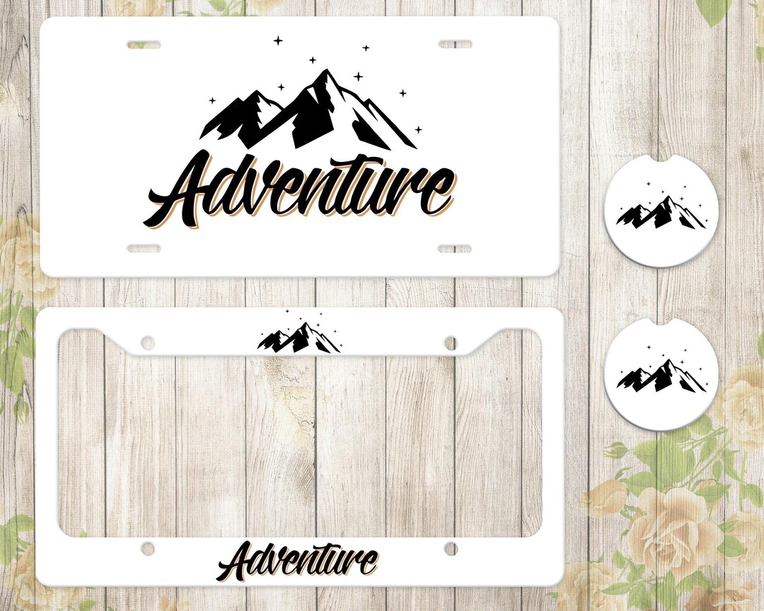 Adventure License Plate Set, Nature Lover Gifts, Car Vanity Plate, Paw ...