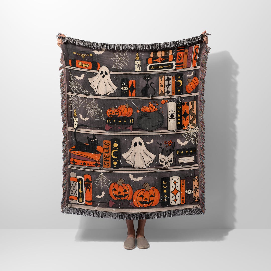 Ghost Bookshelf Woven Throw Blanket, Halloween Decor, Fall Decor ...