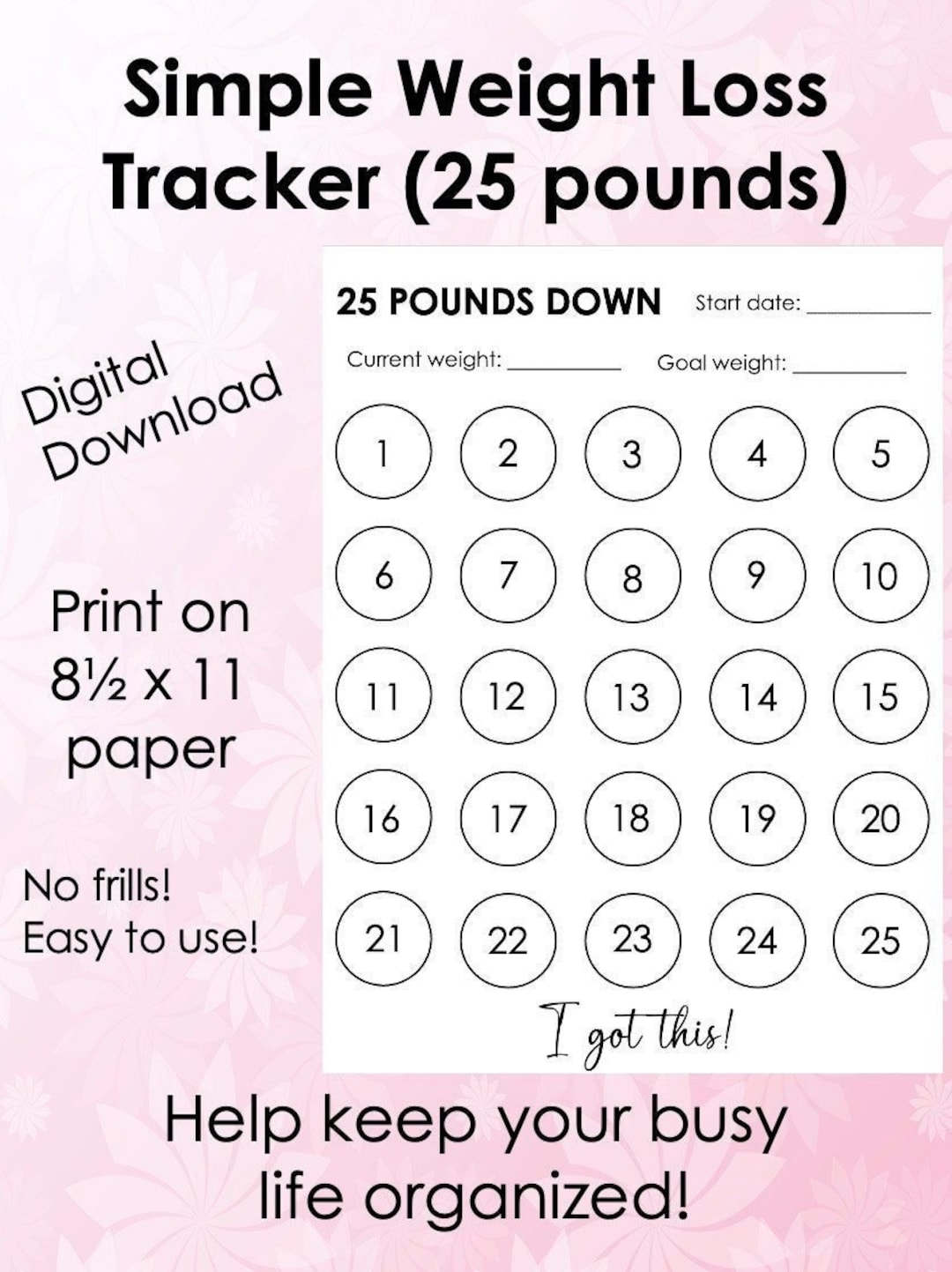 Simple 25 Pound Weight Loss Tracker, PDF, Instant Download - Etsy