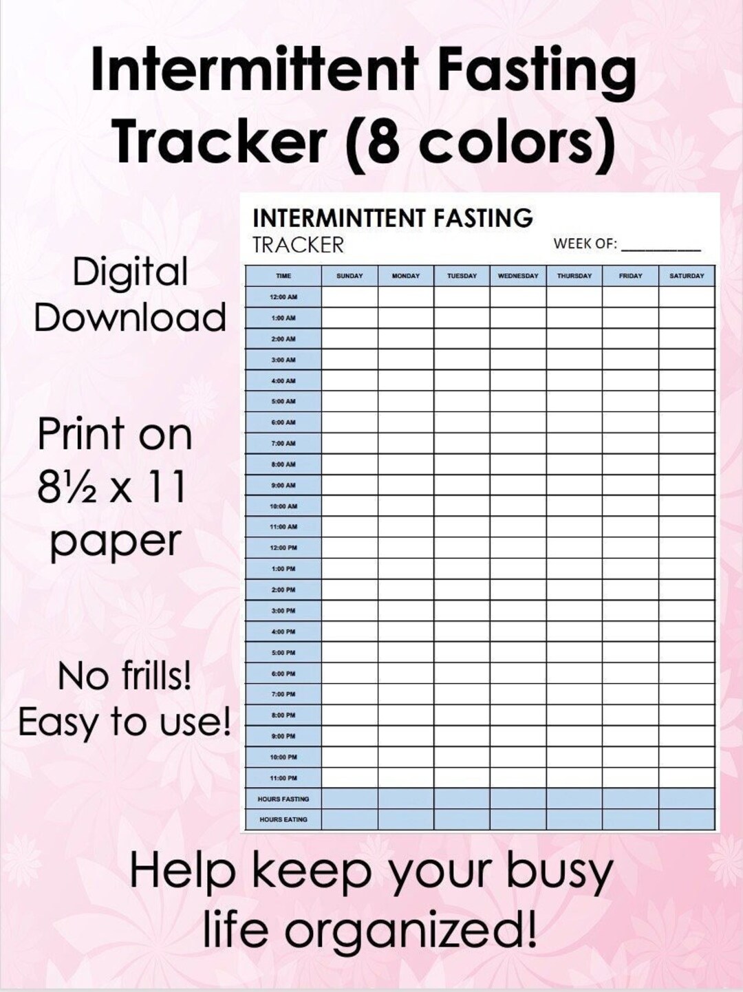 Intermittent Fasting Tracker, PDF, Immediate Download, Print From Home ...