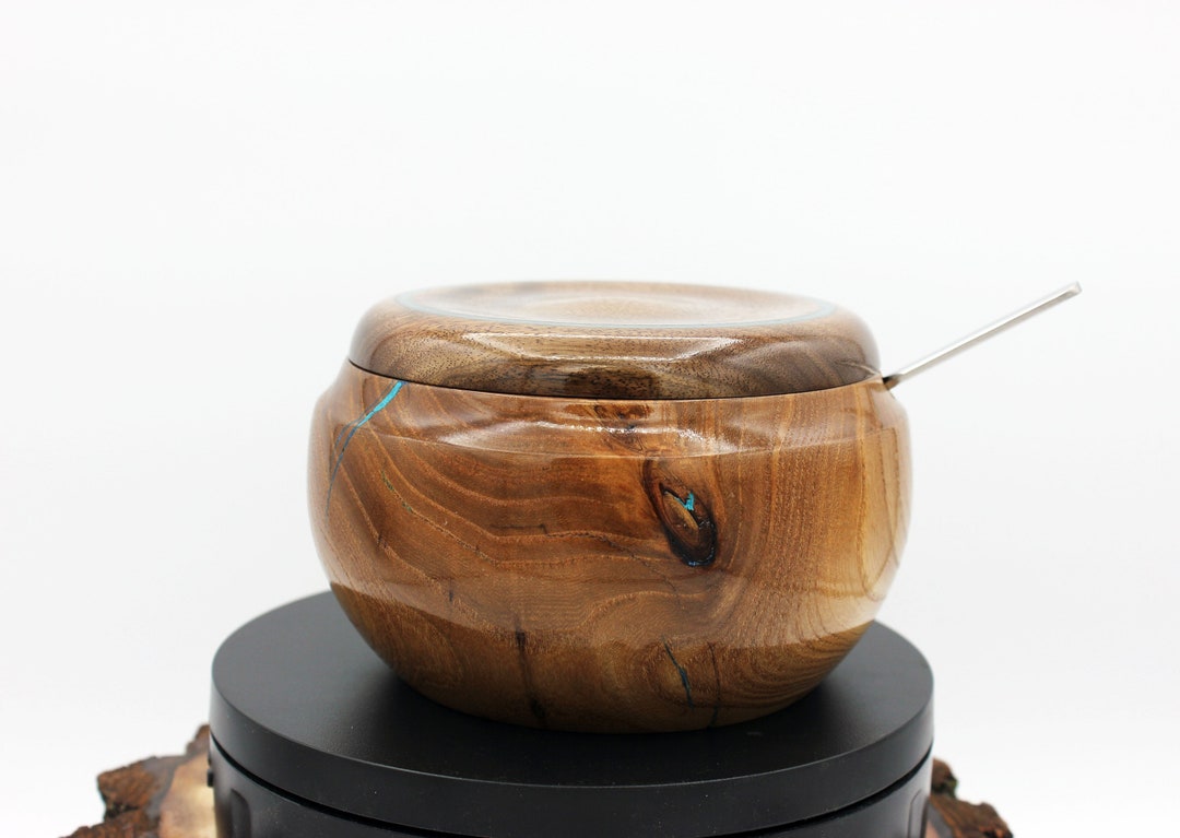 Elm and Black Walnut Salt Cellar With Electric Blue Epoxy - 20240119A ...