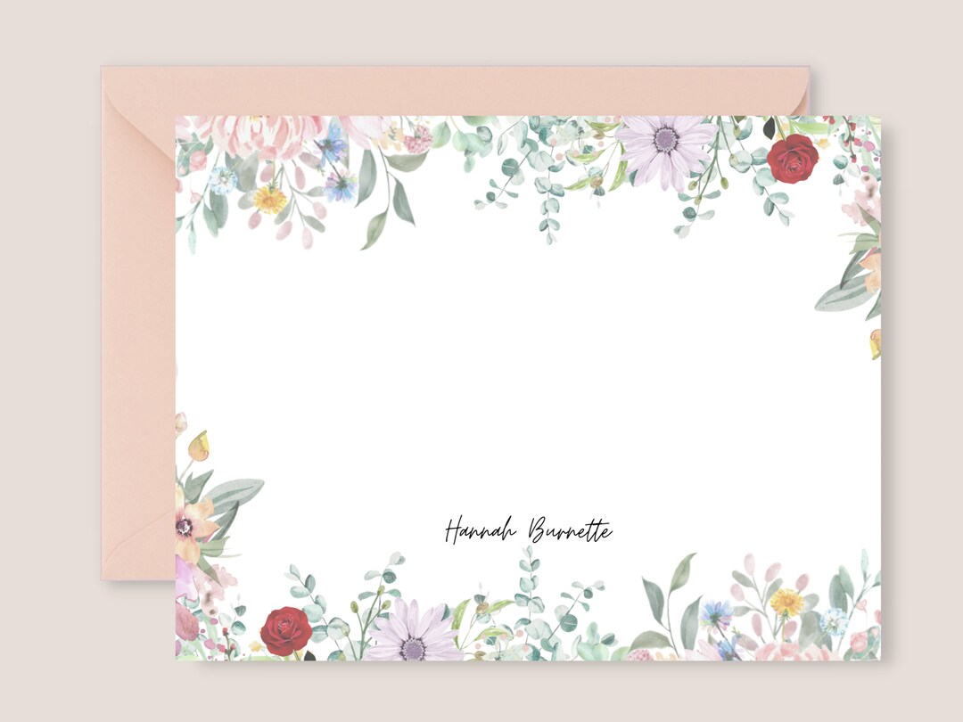 Personalized Blooming Floral Frame Notecard Floral Notecard - Etsy
