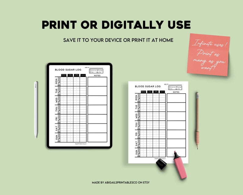 Weekly Blood Sugar Log Printable, Glucose Tracker, Diabetic Log Tracker ...