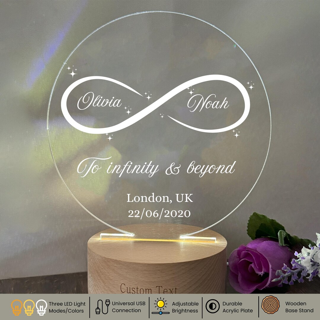 Custom Infinity Shape Anniversary Night Light Gift for Her - Custom Name & Date Romantic Couple ...