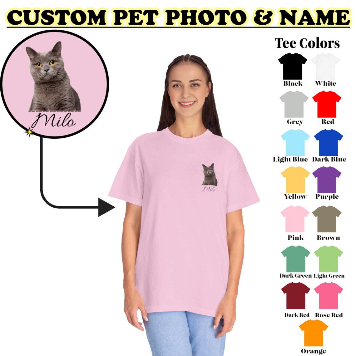 Custom Cat Portrait Shirt: Personalized Pet Memorial Gift - Etsy