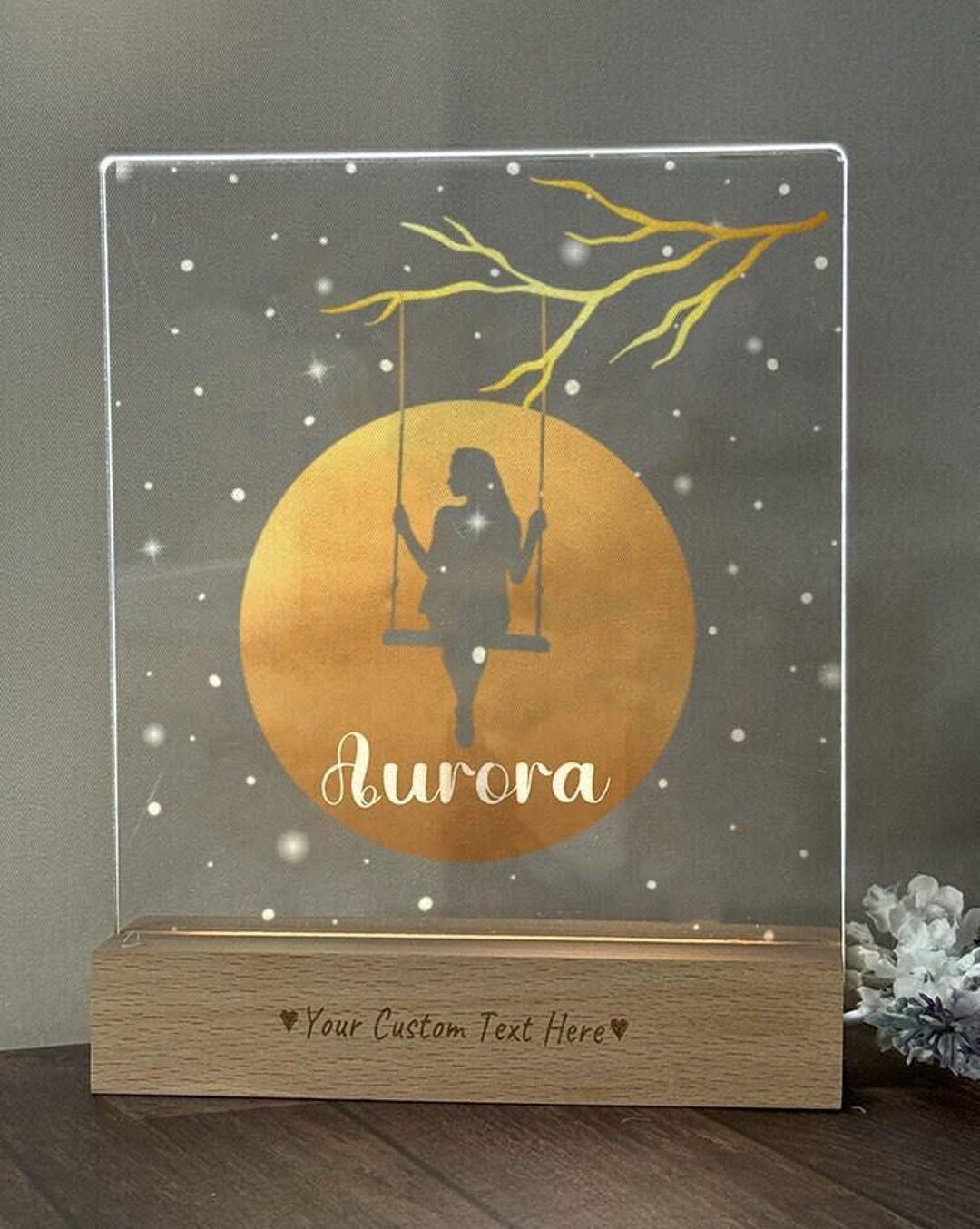 Personalized Girl on Swing Night Light Gift for Girls Room Decor ...