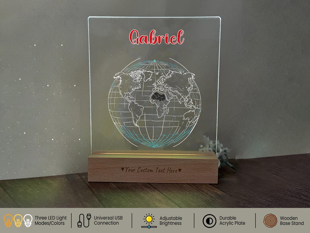 Custom World Globe Map Night Light for Kids Bedroom Decor - Personalize ...