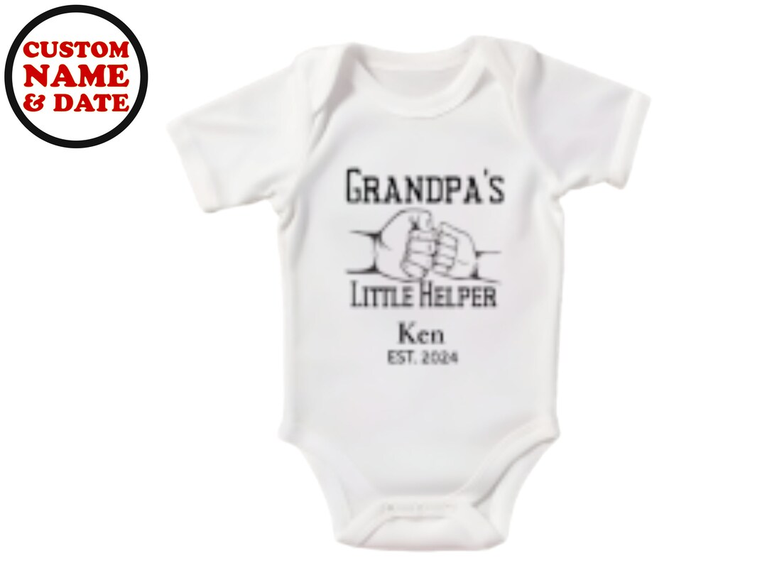 Grandpa's Little Helper Baby Grow: Custom Name Bodysuit, 1st Birthday ...