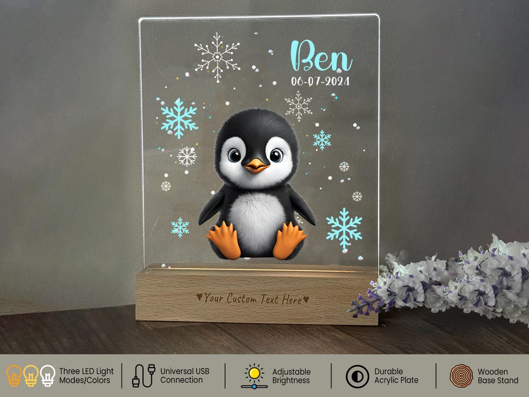 Baby Penguin Night Light Custom Gift for Baby Room Décor | Personalized ...