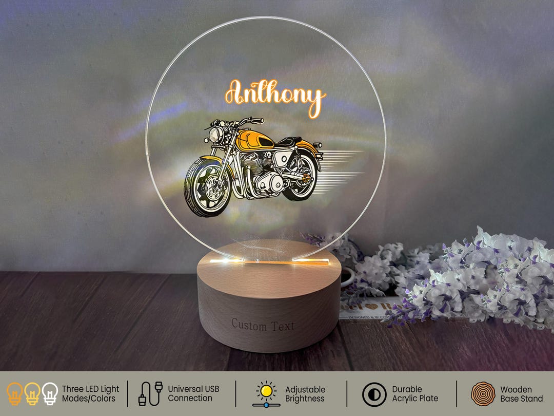 Personalized Sport Motor Bike Night Light Gift for Kids Room Decor ...