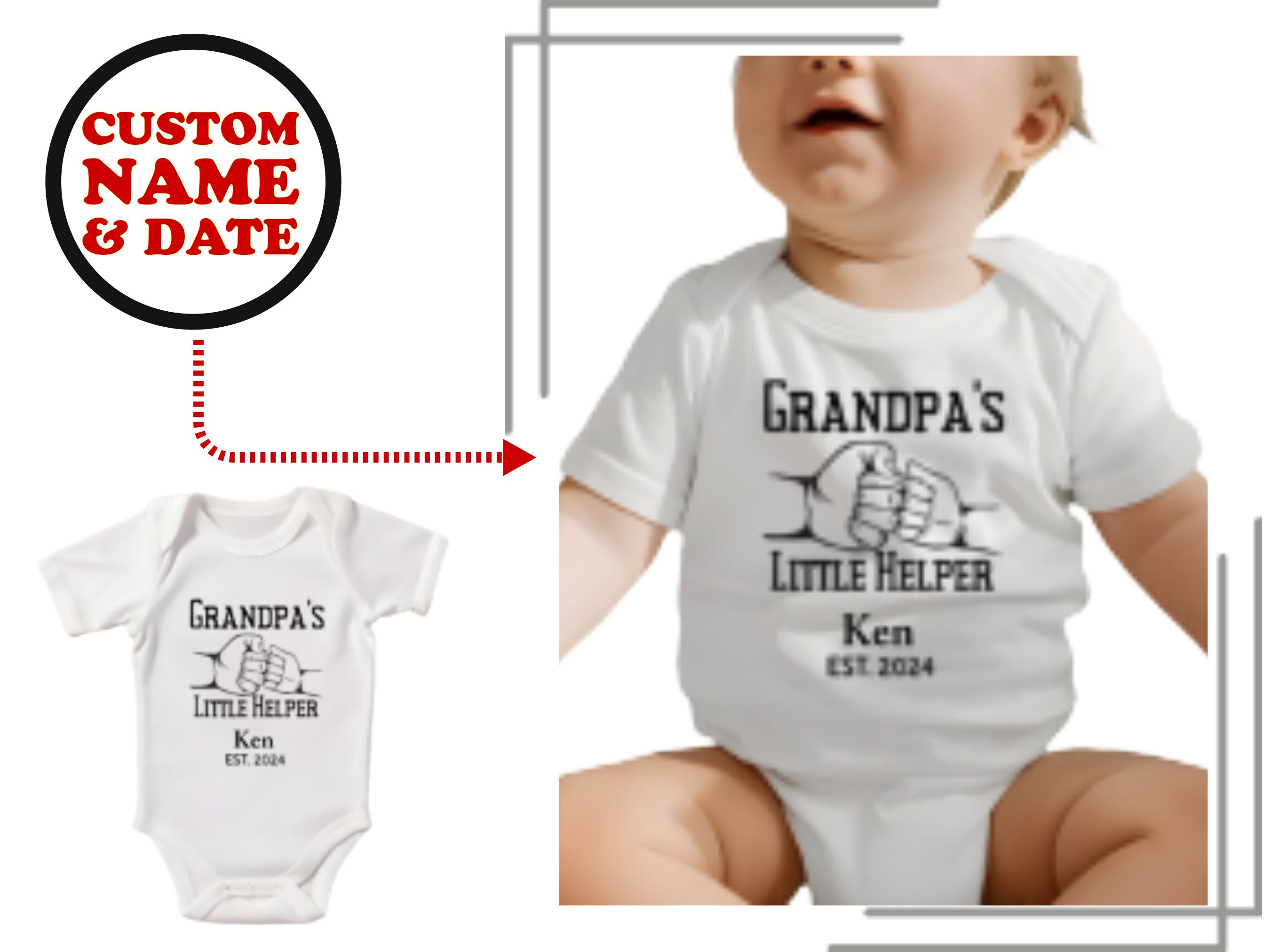 Grandpa's Little Helper Baby Grow: Custom Name Bodysuit, 1st Birthday ...